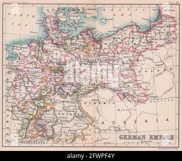 German Empire. Germany Prussia Poland. BARTHOLOMEW 1888 old antique map ...