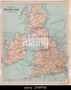 Railway Map of British Isles. Coalfields in pink. BARTHOLOMEW 1888 old ...