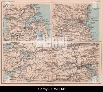 Environs of Belfast & Dublin. Ireland. BARTHOLOMEW 1898 old antique map ...