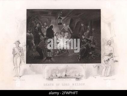 Death of Lord Nelson at the battle of Trafalgar. Vice-Admiral Horatio ...
