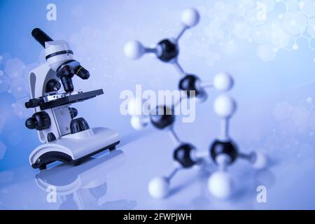 Atom, Microscope, Laboratory beakers,Science experiment Stock Photo - Alamy