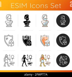 Antiquities excavation chalk white icons set on black background Stock ...