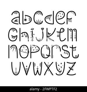 Space font alphabet letters. Outline linear contour typography. Techno ...
