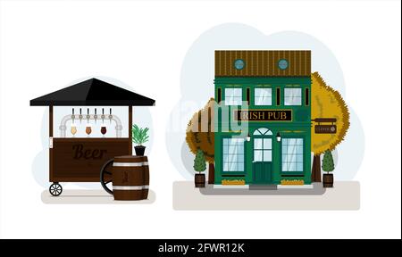 Irish Pub Cartoon Background. Irish Pub Building Vector Illustration ...