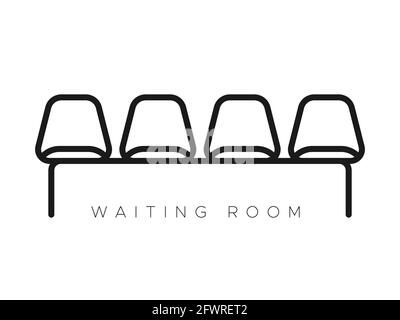 Waiting room icon. Black thick outline. Three chairs with a human ...