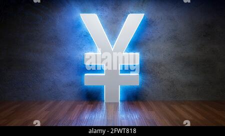 Symbol of Japanese yen glowing in empty concrete room as currency sign，3D Rendering Stock Photo ...