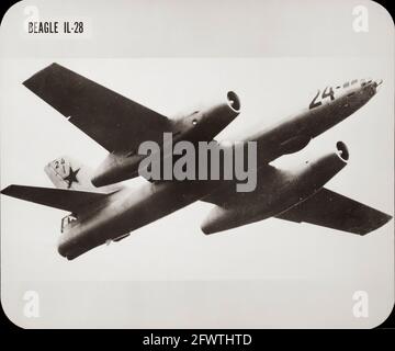 A photograph of the Ilyushin Il-28, a Soviet jet bomber, displayed at ...