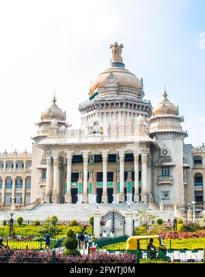 The Vidhana Soudha in Bangalore, India, is the seat of the bicameral ...