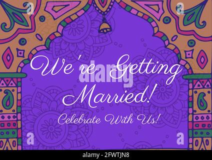 Composition of we're getting married text and copy space on purple ...