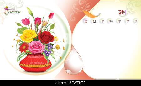 Flower with Vase Arrangement, Table Calendar Layout Design Stock Photo ...