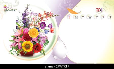 Flower with Vase Arrangement, Table Calendar Layout Design Stock Photo ...