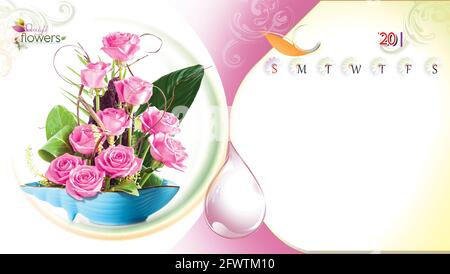 Flower with Vase Arrangement, Table Calendar Layout Design Stock Photo ...