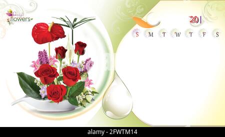 Flower with Vase Arrangement, Table Calendar Layout Design Stock Photo ...