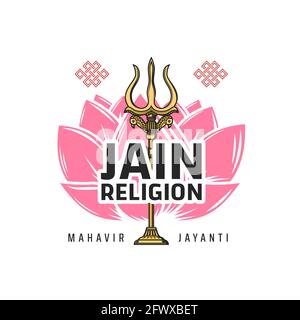 Jainism religion symbol of Trishula trident of Jain and Hinduism, vector icon. Jainism and ...