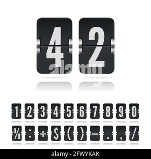 Vintage floating symbols for time meter vector template. White analog countdown number font ...