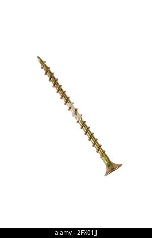 Gold-colored metal self-tapping screw isolated on white background ...