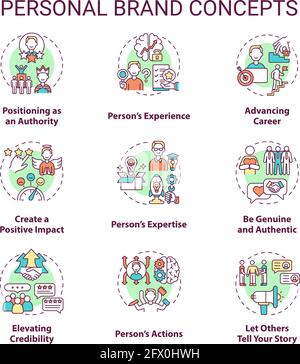 Personal branding line icons collection. Metrics, Visuals, Navigation ...