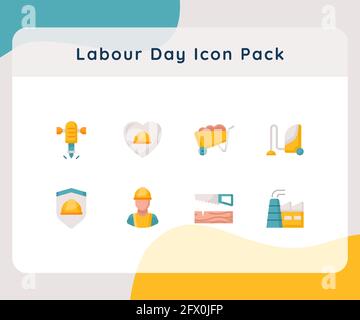 labour day icon icons set collection package white isolated background with filed color style ...