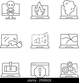 hardware electronics linear icons set. Circuitry, Microcontroller, Capacitor, Transistor, Diode ...