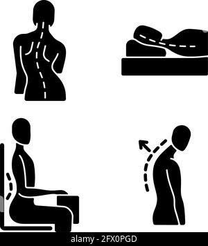 Poor posture problems black glyph icons set on white space Stock Vector ...