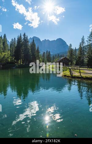 Views and plays of light. The village of Sappada and its beauties Stock ...