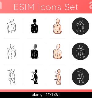 Correct and incorrect posture flat icons with men in standing sitting ...