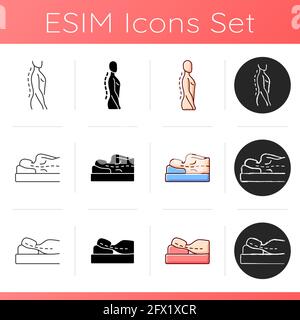 Correct and incorrect posture flat icons with men in standing sitting ...