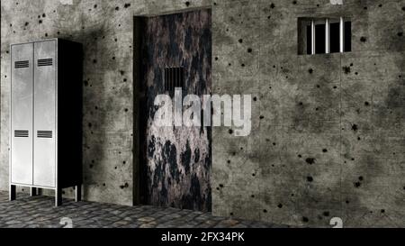 Prison gate, cell entrance. Wardrobe and door. Bunker and secret place ...