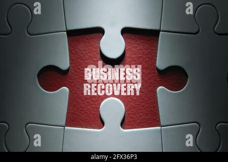 Piece of missing jigsaw puzzle with recovery text on a green background ...