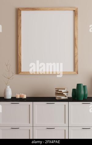 Modern beautiful interior with a white wall, carpet and a stylish sofa ...