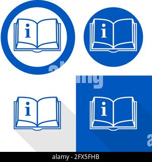 Refer to instruction manual sign. Vector illustration of circular blue sign with upper human ...