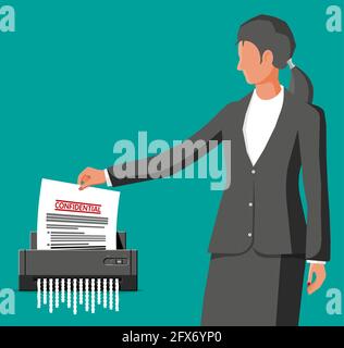 document cut shredder cartoon. shred confidential, garbage destroy ...