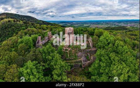 Landsberg Castle, Alsace, France. Drone view Stock Photo - Alamy