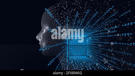 Composition of human bust over binary coding processing Stock Photo - Alamy