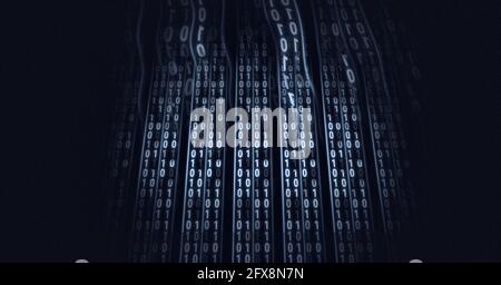 Composition of binary coding processing on blue background Stock Photo ...