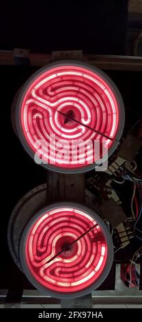 Kitchen stove burner inside electrical resistance thermostat Stock ...