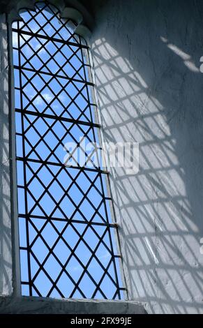 Church window with diamond pattern leaded glass panels Stock Photo - Alamy