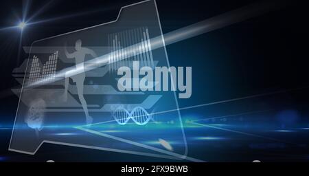 Composition of man running, dna strand and scientific data processing ...