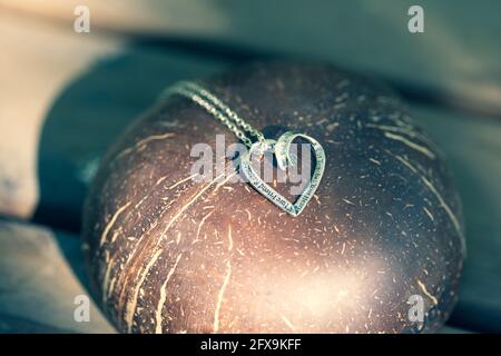 Heart pendant necklace on wood symbol of love Romance Valentine's Day ...