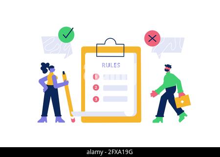 Business rules Business people studying list of rules, reading guidance ...