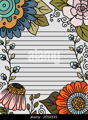 Colorful Page with Lines for Writing with Floral Border of Polka Dots ...
