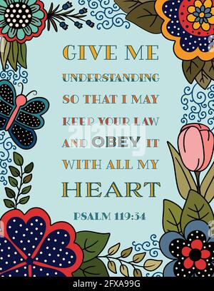 Bible Verse from the Book of Psalm with a Floral Border with ...