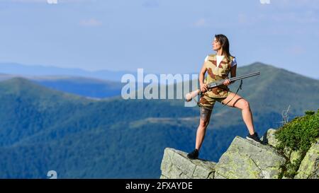 Brave girl dangerous situation. Fight for freedom. Sniper concept. Girl ...