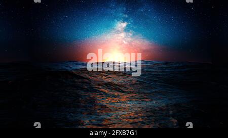 sunset sea sun ray clear sky, 3d rendering illustration Stock Photo - Alamy