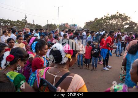 Santal tribal people celebrating an annual gathering. The festival ...