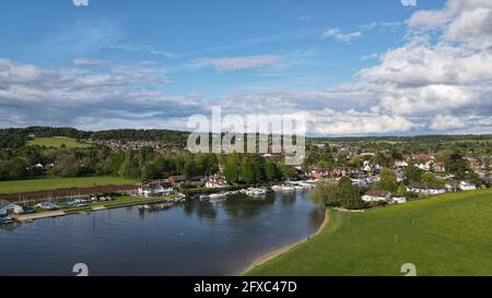 Aerial view of Bourne End and River Thames Buckinghamshire England UK ...