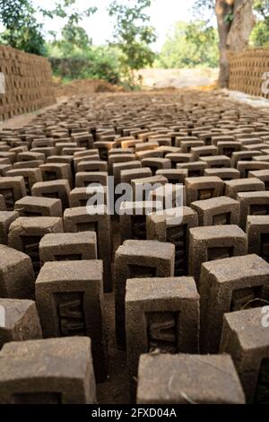 Men making clay bricks by hand in a rural village in Nayagarh, Odisha ...