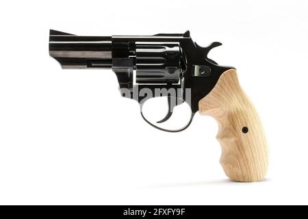 Metal revolver with a short barrel isolated on white Stock Photo - Alamy