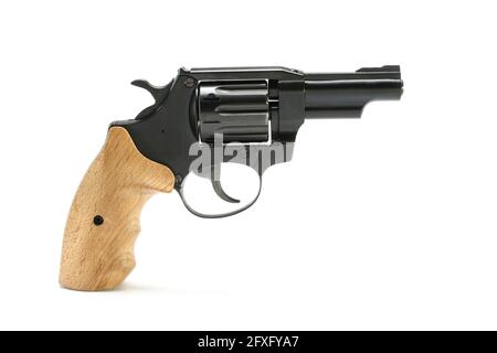 Metal revolver with a short barrel isolated on white Stock Photo - Alamy