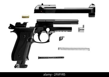 Disassembled pistol weapon. Isolated on white background Stock Photo ...
